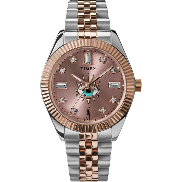 TIMEX x Jacquie Aiche Legacy Rose Gold Two-Tone Sunray Evil Eye Watch ...